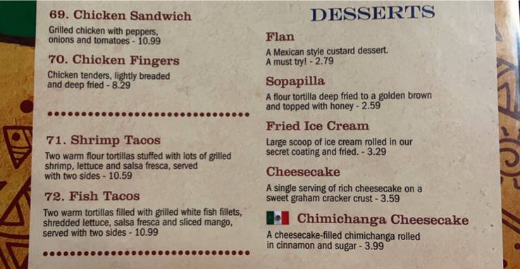 Menu at Monarcas Mexican Restaurant, Troy