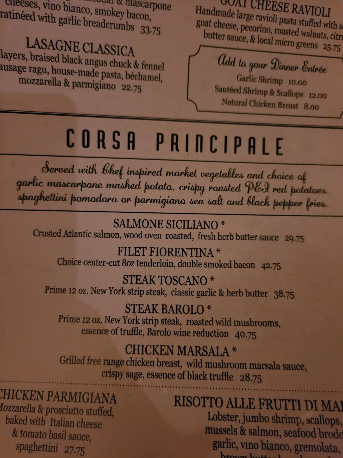 Menu at Gusto Italian Grill & Bar, Moncton