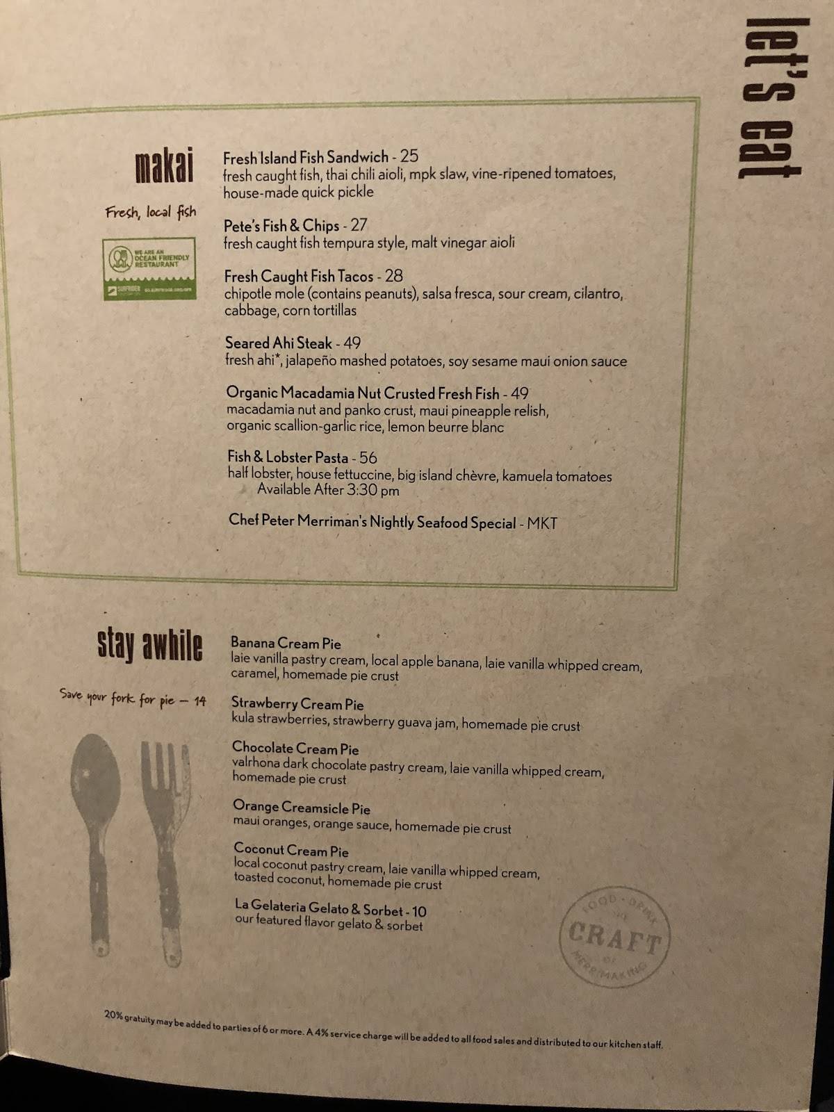 Menu at Monkeypod Kitchen - Waikiki pub & bar, Honolulu