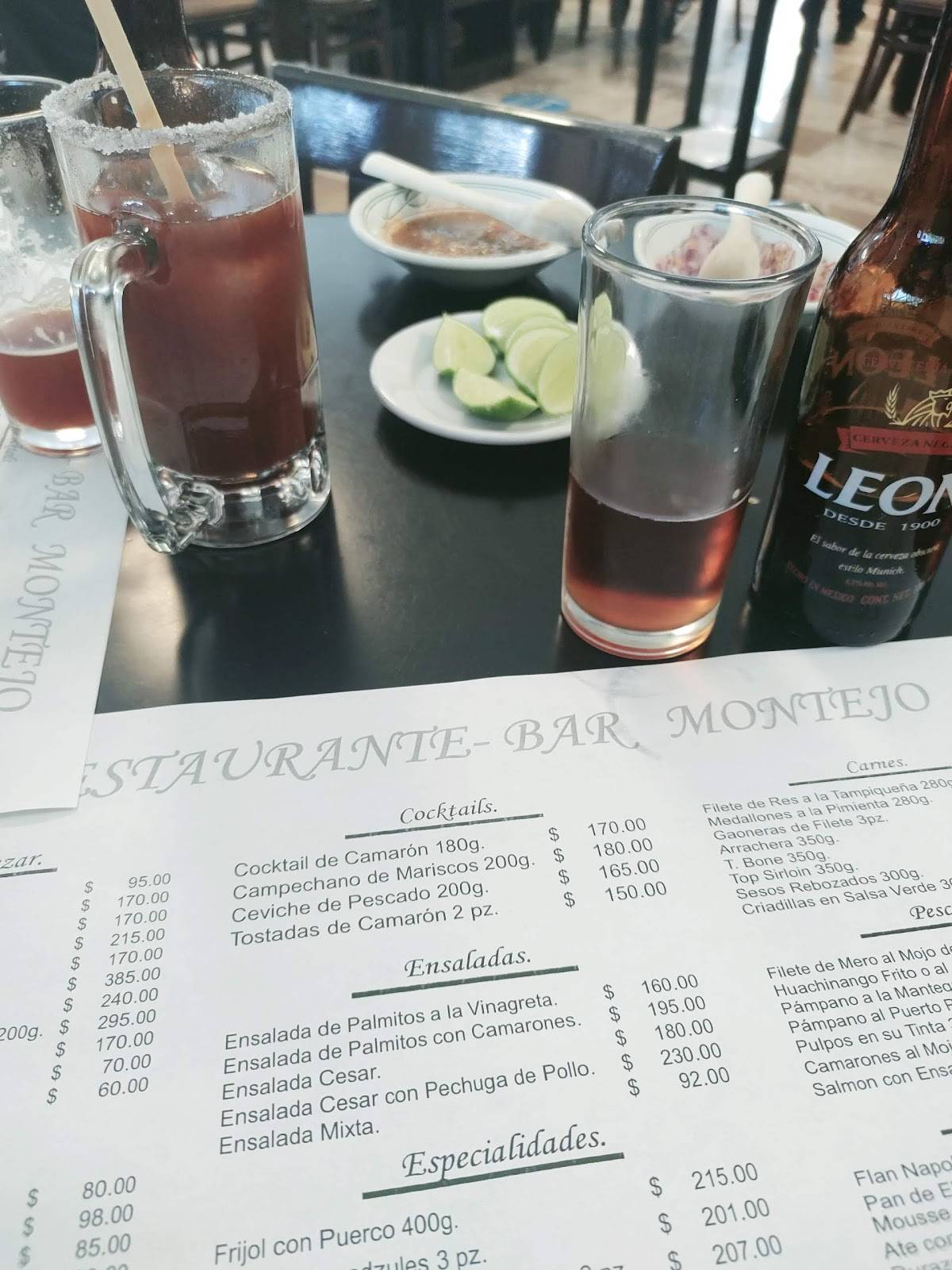 Carta del pub y bar Montejo, Ciudad del México, Av. Benjamín Franklin 261-A