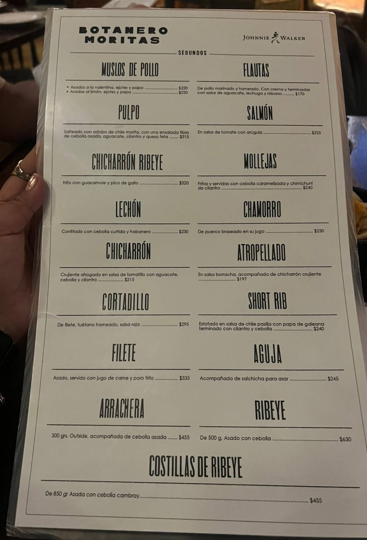 Carta del pub y bar Botanero Moritas Santa Lucía, Monterrey, Juan ...