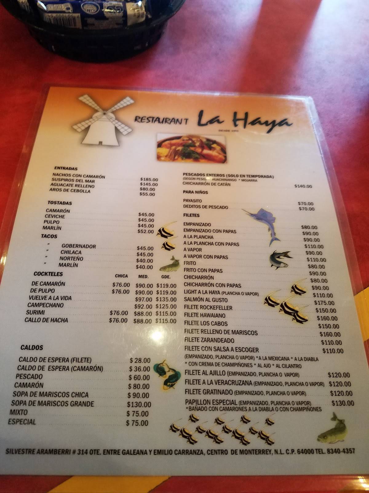 Carta del restaurante La Haya, Monterrey
