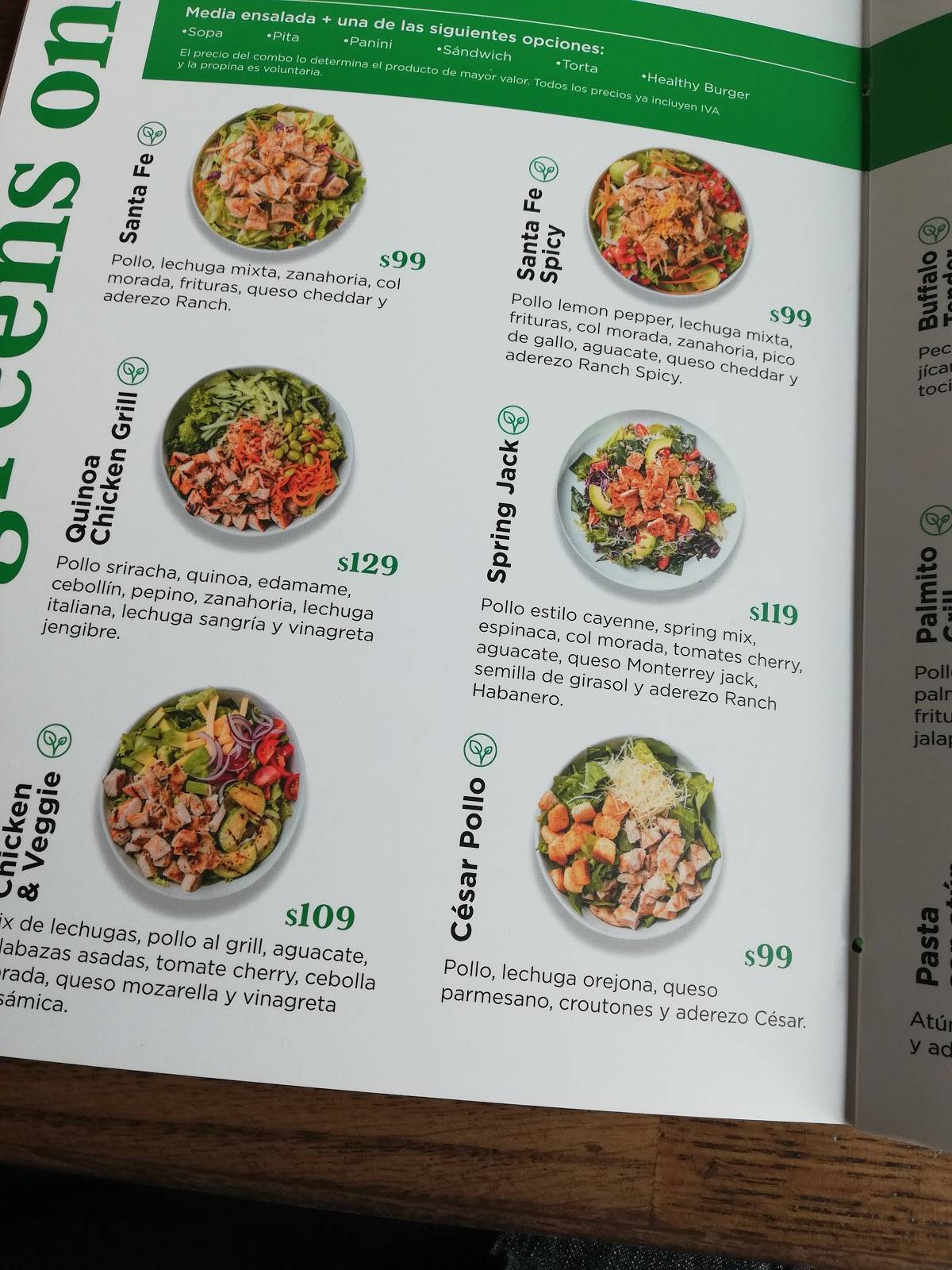 Carta del restaurante Super Salads Cumbres, Monterrey, Paseo del los ...