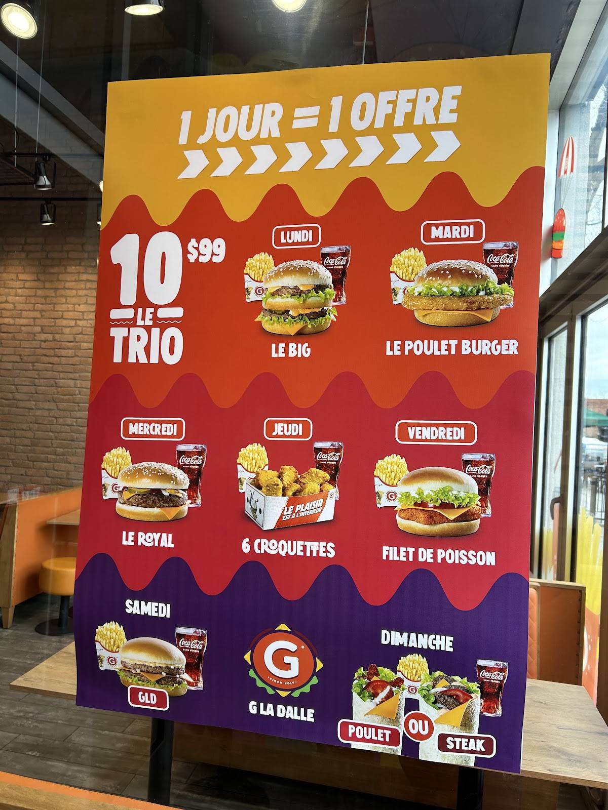 Menu au G La Dalle Côte-des-Neiges restaurant, Montréal