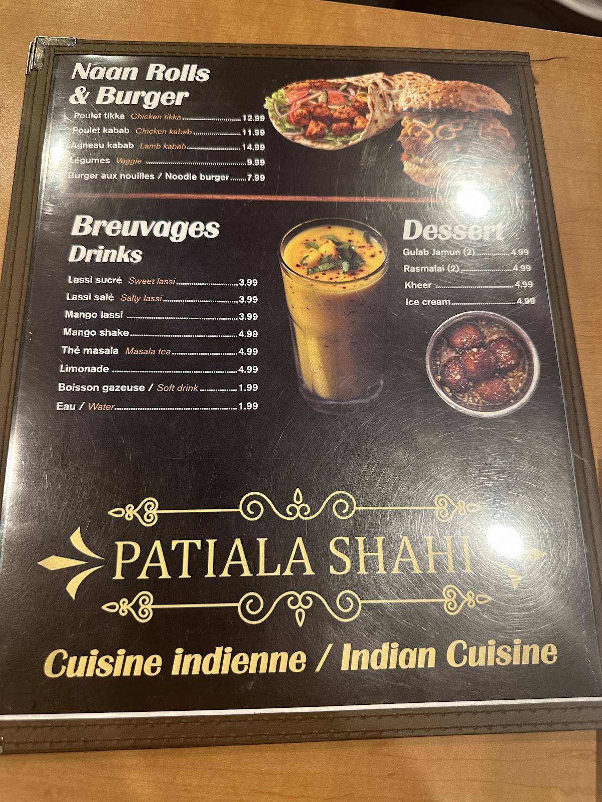 Menu au Restaurant Patiala shahi, Montréal