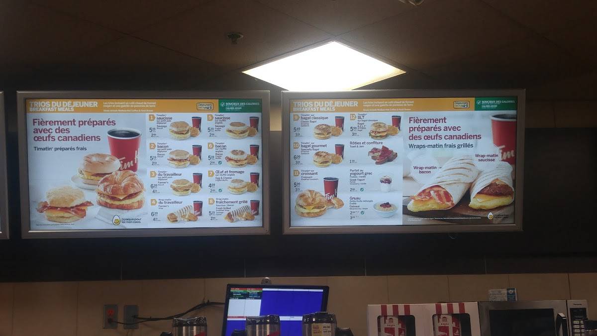 Menu au Tim Hortons restaurant, Montréal, 895 Rue De la Gauchetière O Ouest