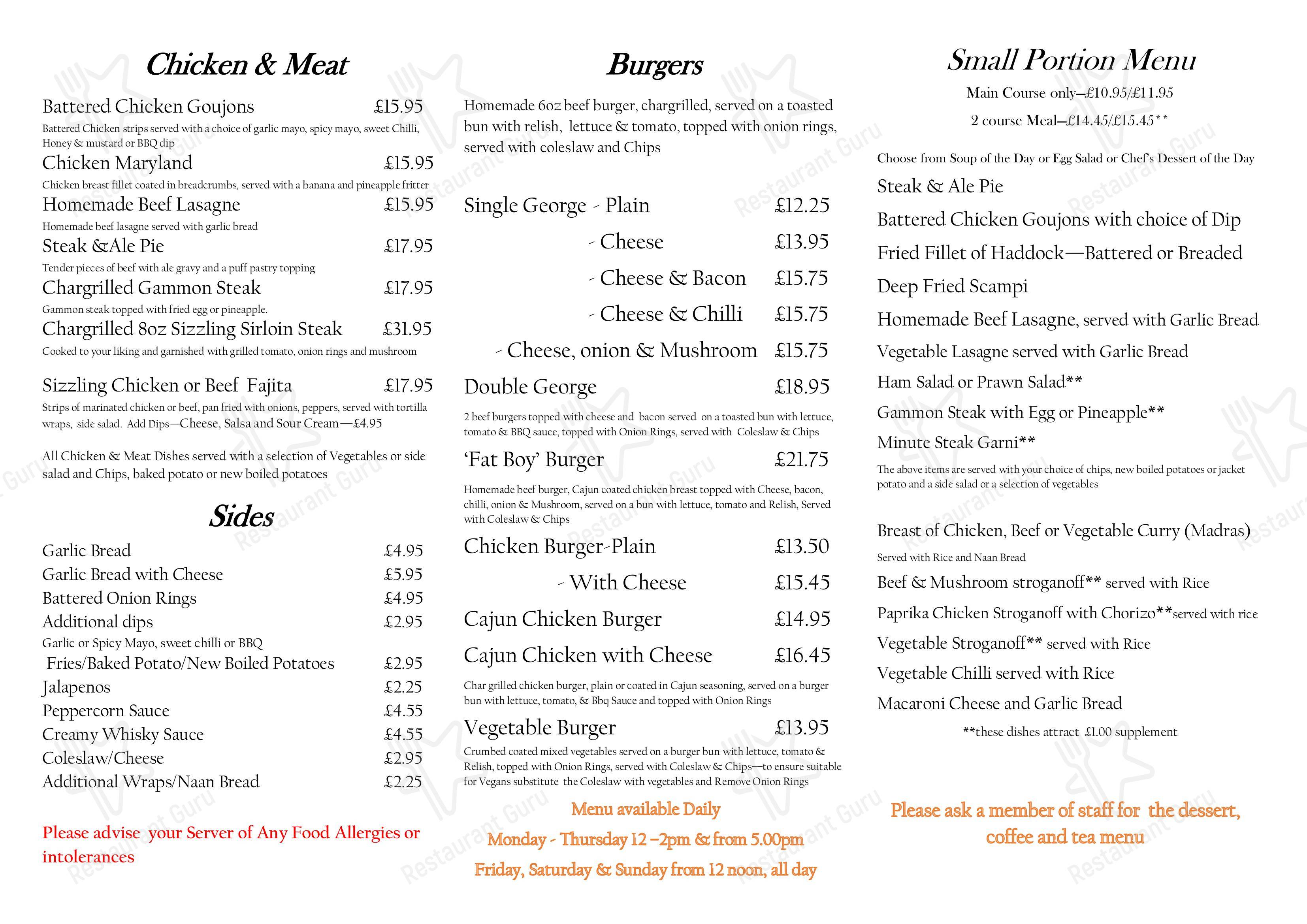 Menu at The George Hotel restaurant, Montrose