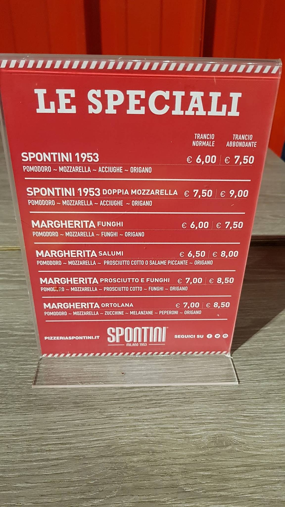 Speisekarte von Spontini pizza, Monza