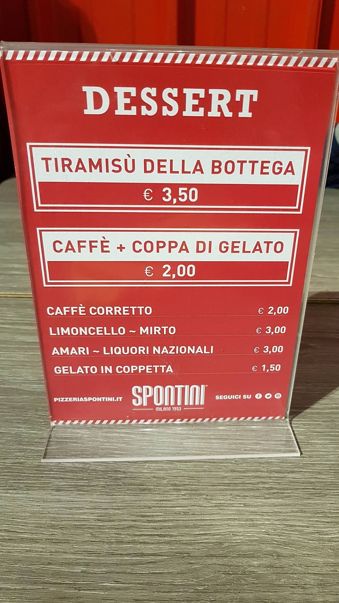 Speisekarte von Spontini pizza, Monza