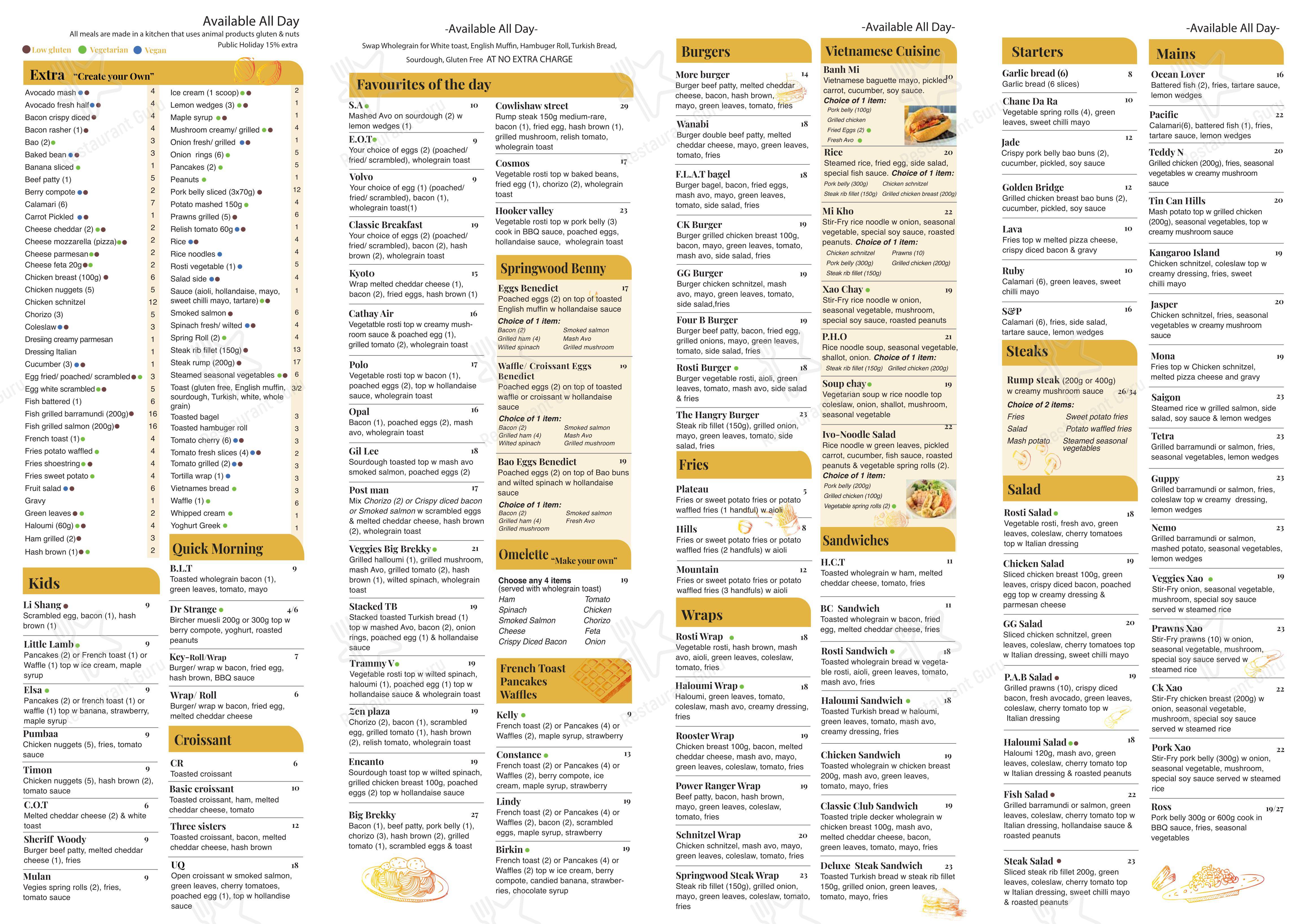 Menu at More Cafe, Springwood
