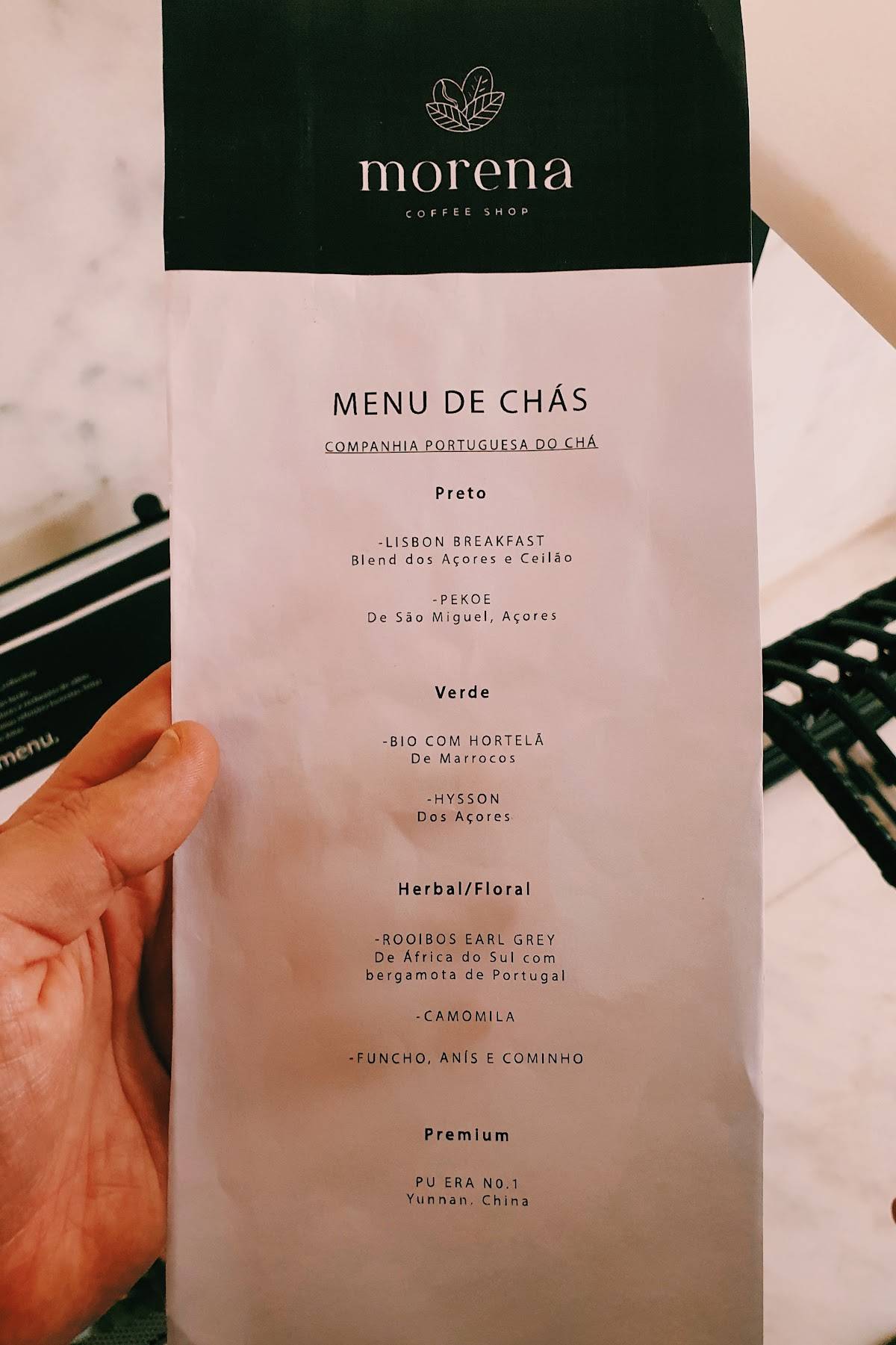 Menu em Morena Coffee Shop cafeteria, Grândola