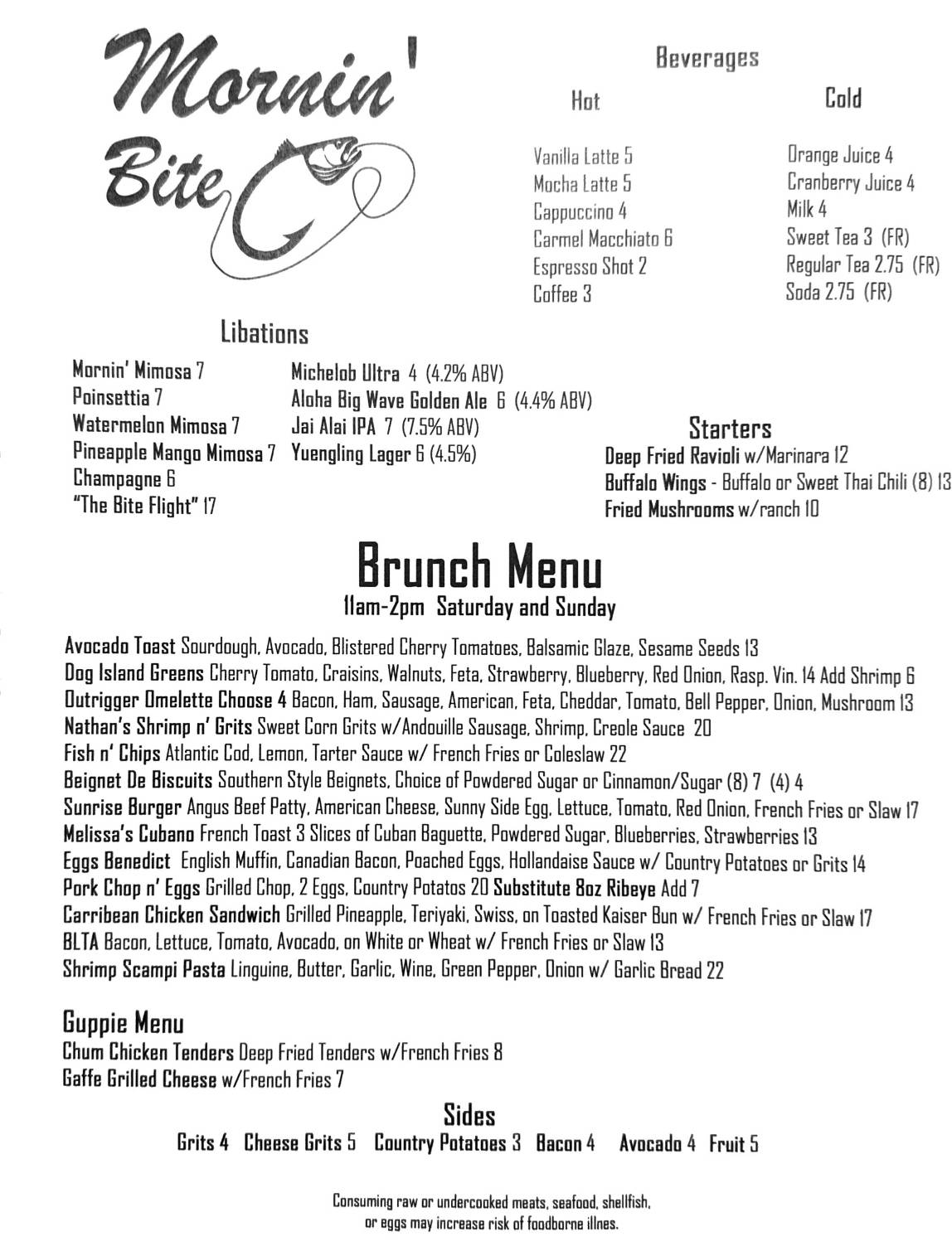 Menu at Mornin’ Bite restaurant, Carrabelle