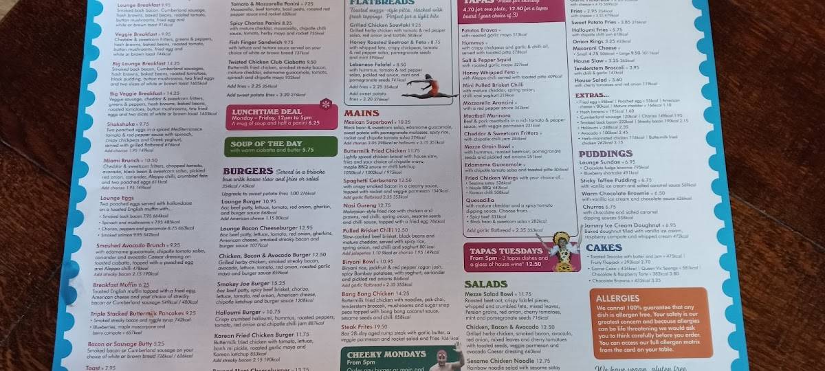 Menu at Morro Lounge restaurant, Richmond