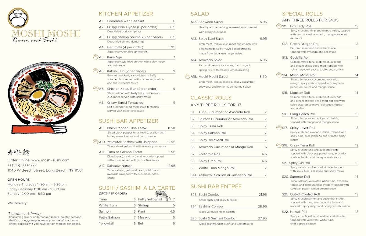 Menu at Moshi Moshi Sushi And Ramen (LBNY) restaurant, Long Beach