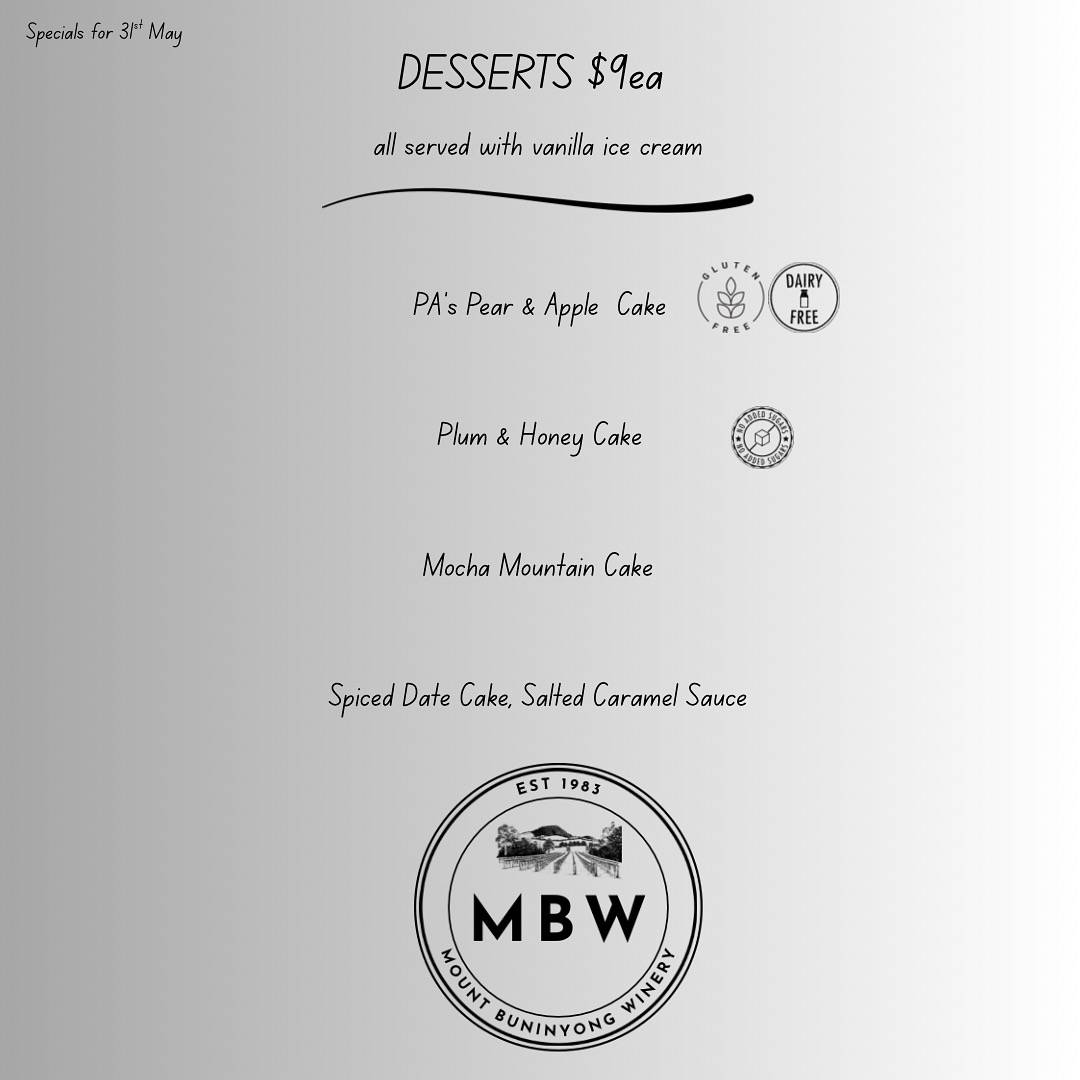 Menu at Mount Buninyong Winery & Restaurant, Scotsburn