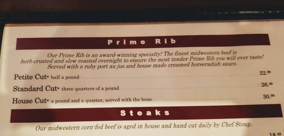 Menu at Mountain Jacks Steakhouse, Lafayette