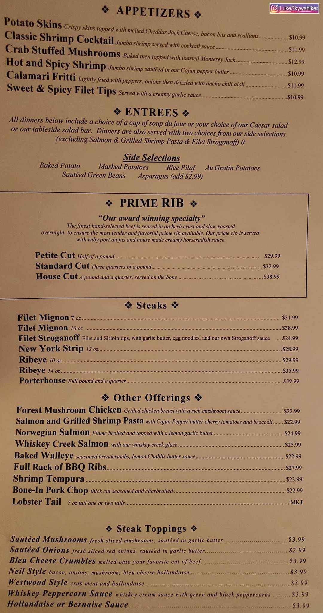 Menu at Mountain Jacks Steakhouse, Lafayette