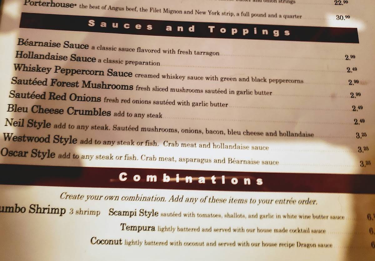 Menu at Mountain Jacks Steakhouse, Lafayette