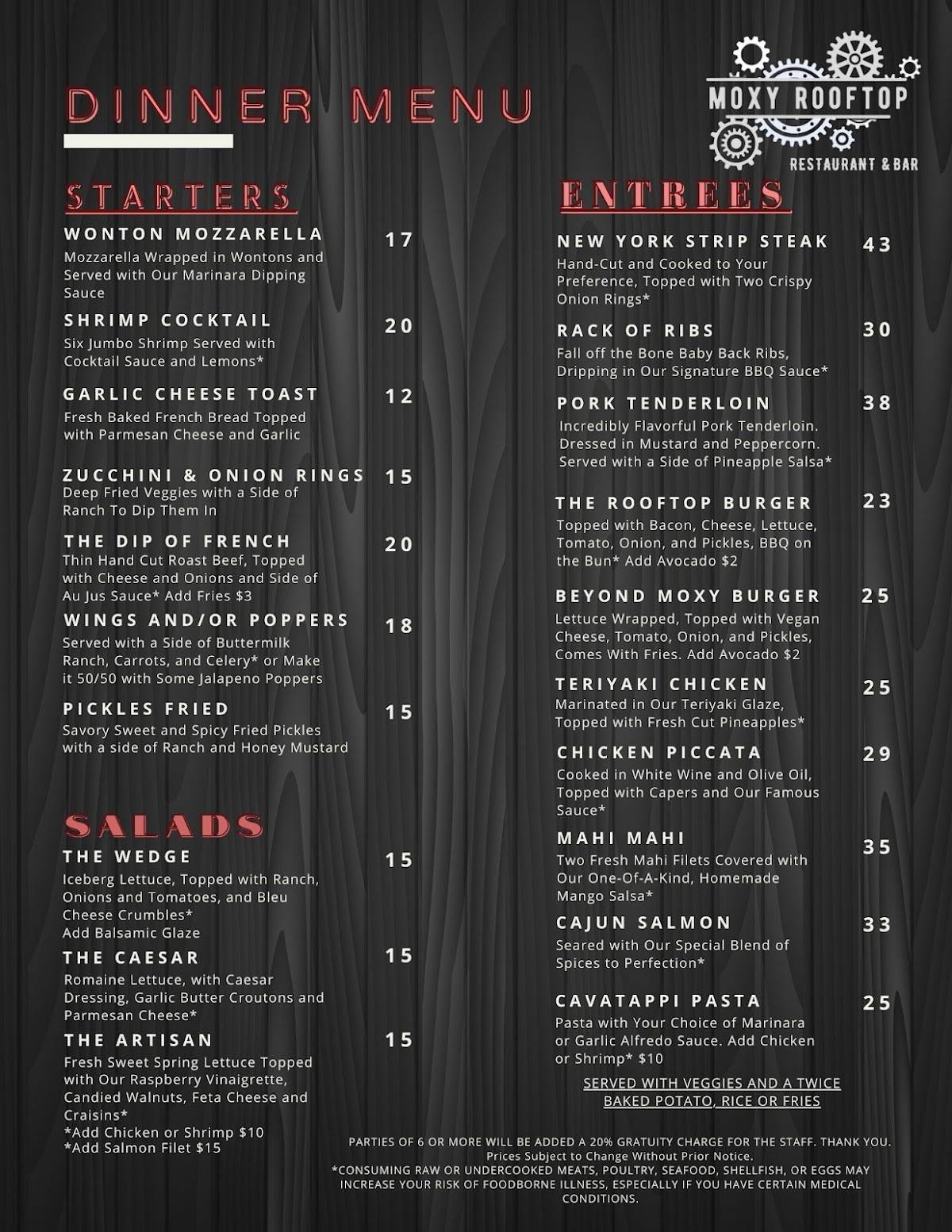 Menu at Moxy Rooftop pub & bar, Nashville