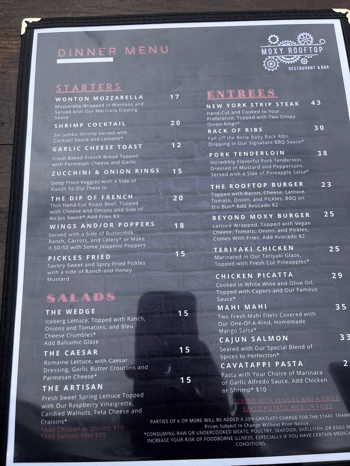 Menu at Moxy Rooftop pub & bar, Nashville