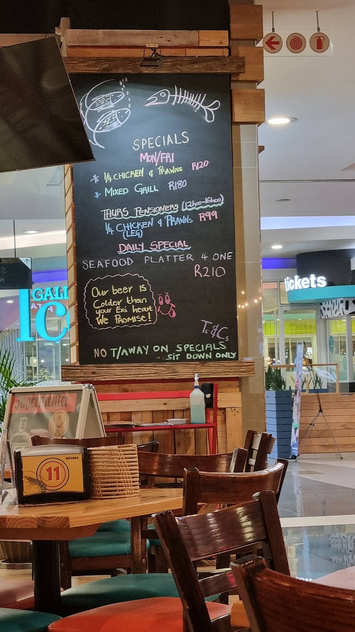 Menu at Mozambik Galleria restaurant, Amanzimtoti
