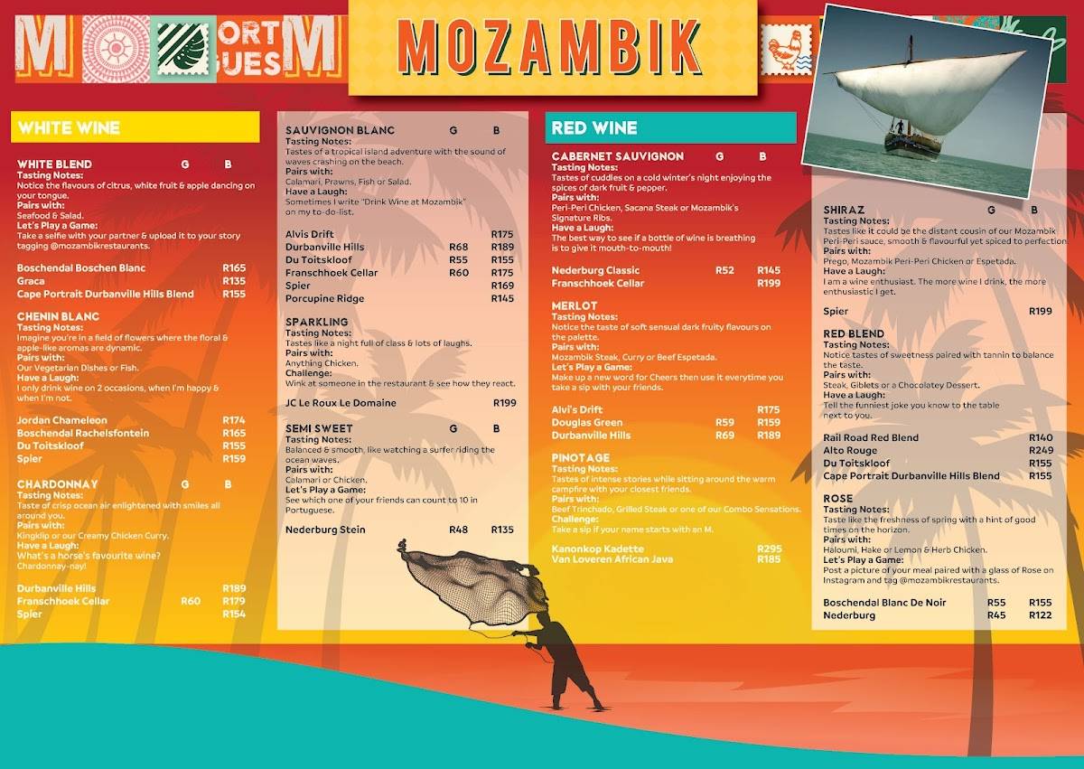 Menu at Mozambik Wilsons Wharf restaurant, Durban