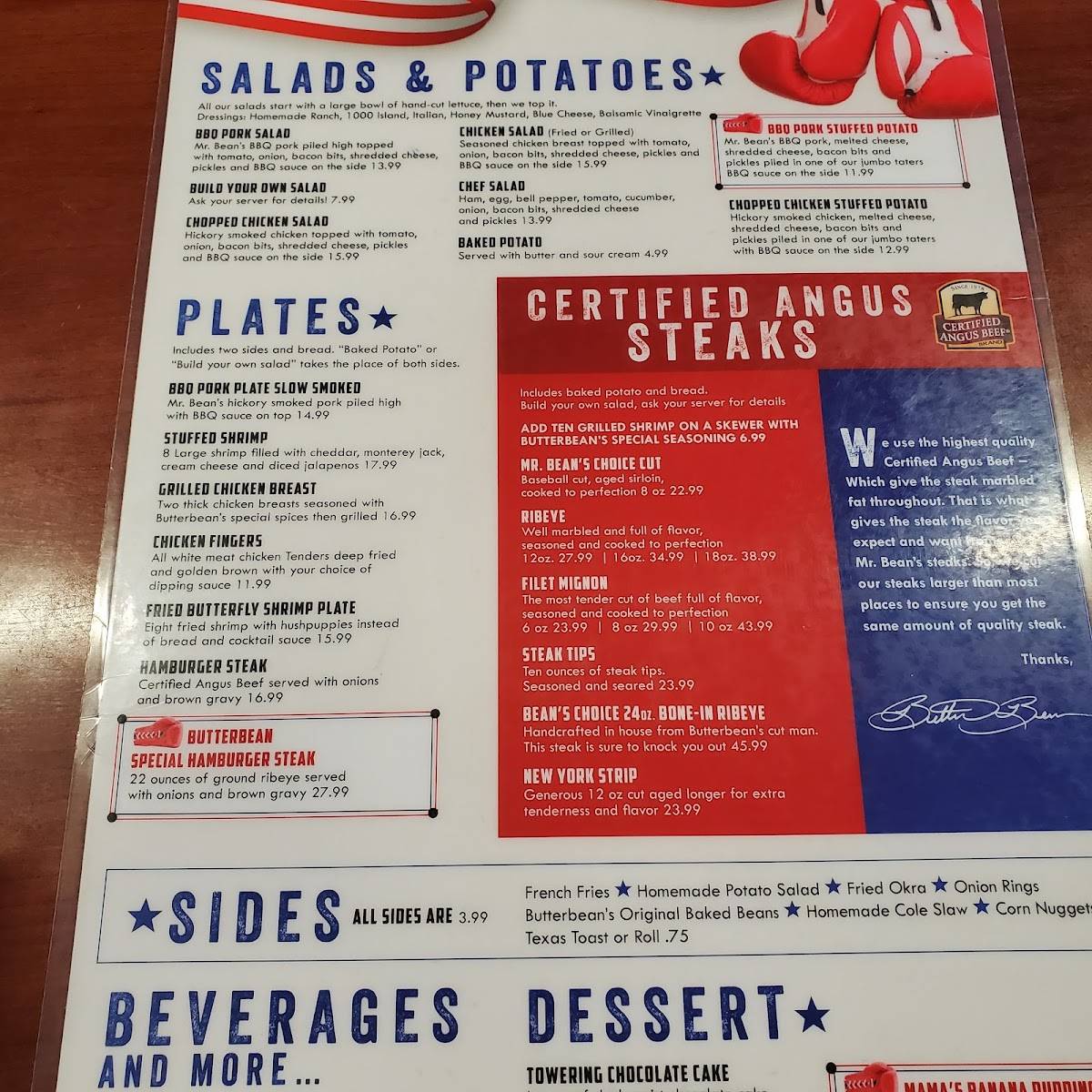 Menu at Mr. Bean's BBQ, Jasper, Hwy 78 E