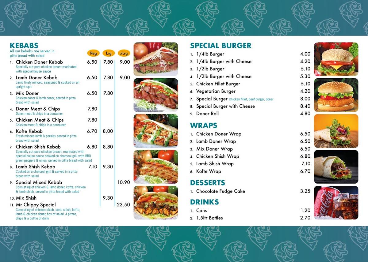 Menu at Mr Chippy fast food, Northampton, 91 St Leonards Rd
