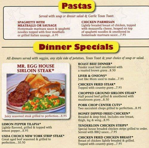 Menu at Mr. Egg restaurant, Denver