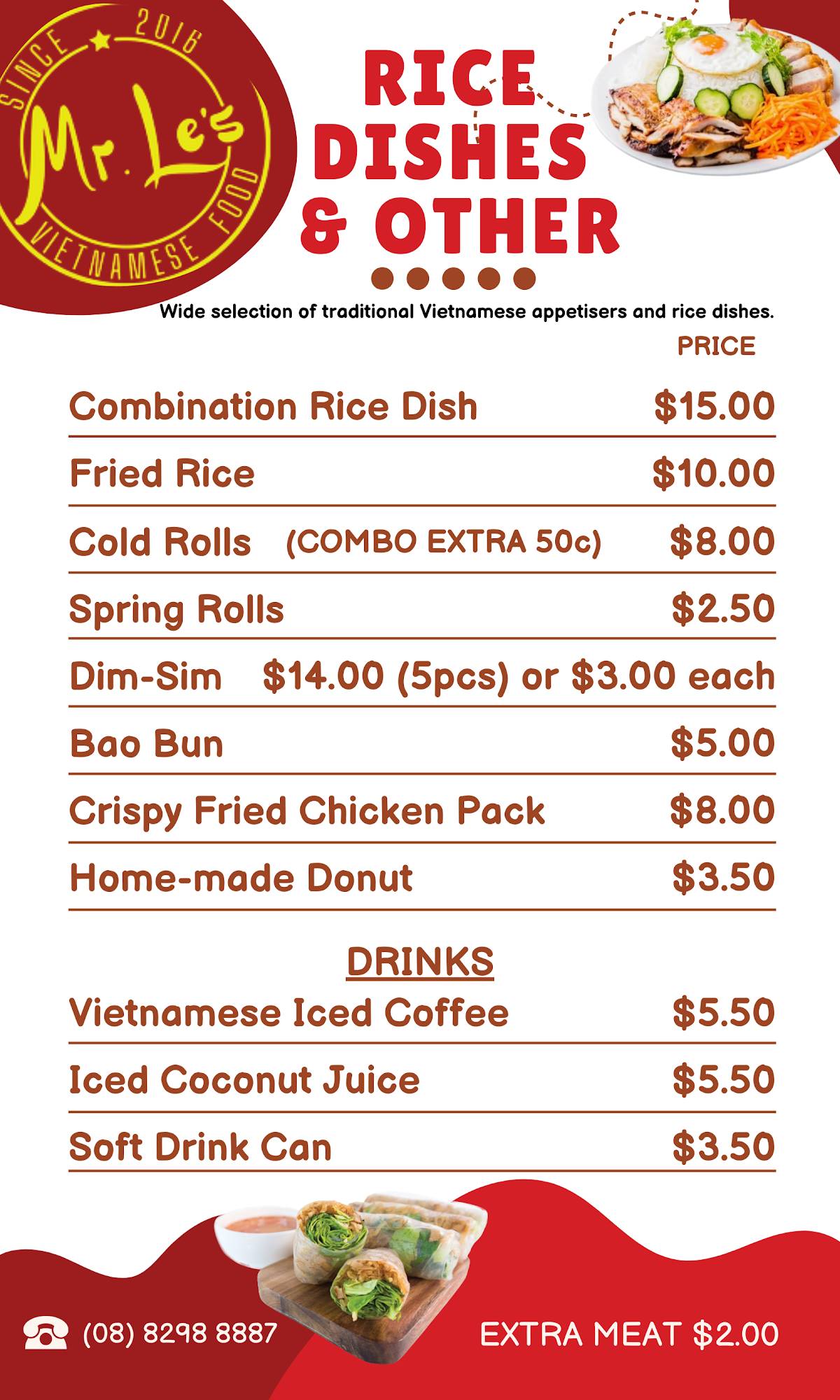 Menu at Mr Le's Vietnamese Food restaurant, Brighton, 469 Brighton Rd