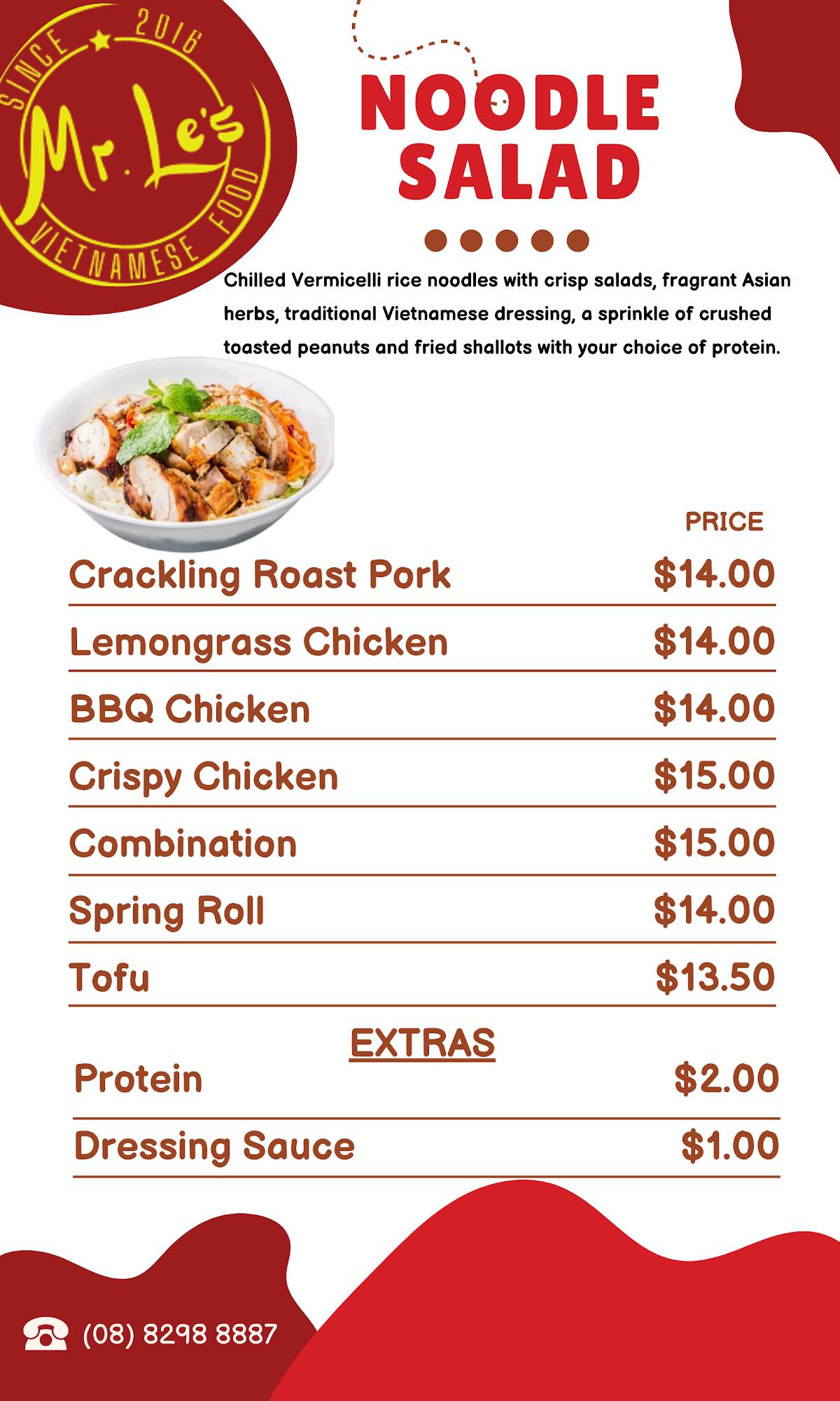 Menu at Mr Le's Vietnamese Food restaurant, Brighton, 469 Brighton Rd