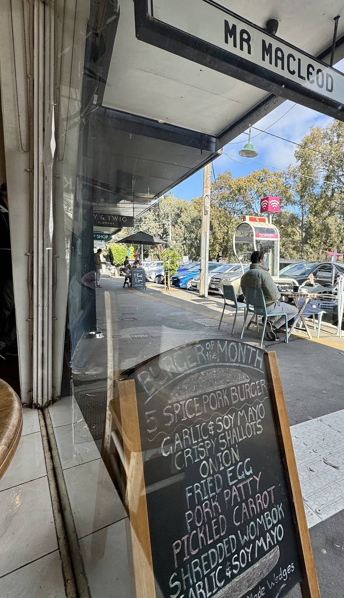 Menu at Mr Macleod cafe, Macleod
