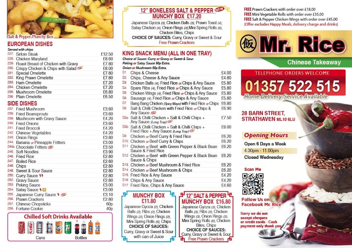 Menu at Mr.Rice Takeaway restaurant, Strathaven