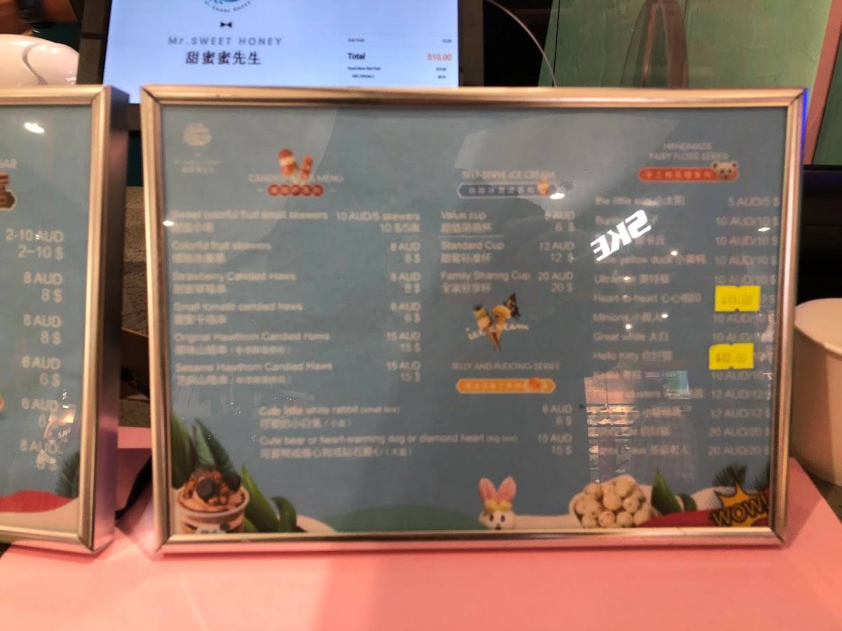 Menu at Mr Sweet Honey desserts, Glen Waverley