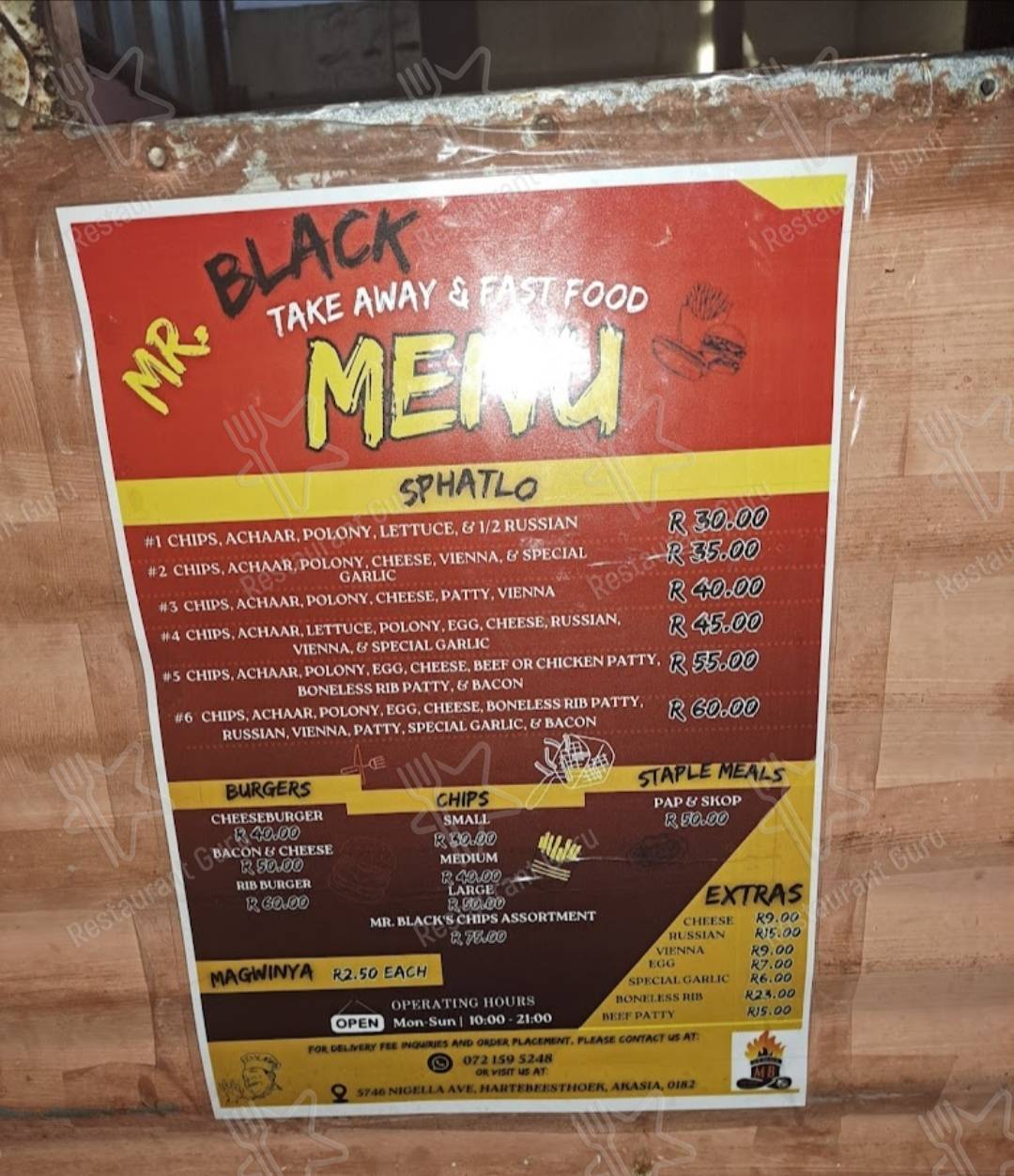 Menu at Mr black fast food, Akasia