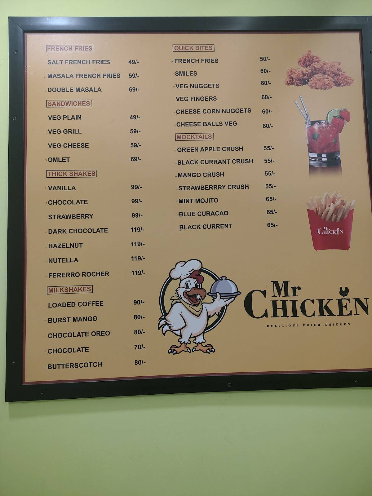Menu at Mr chicken, Hyderabad