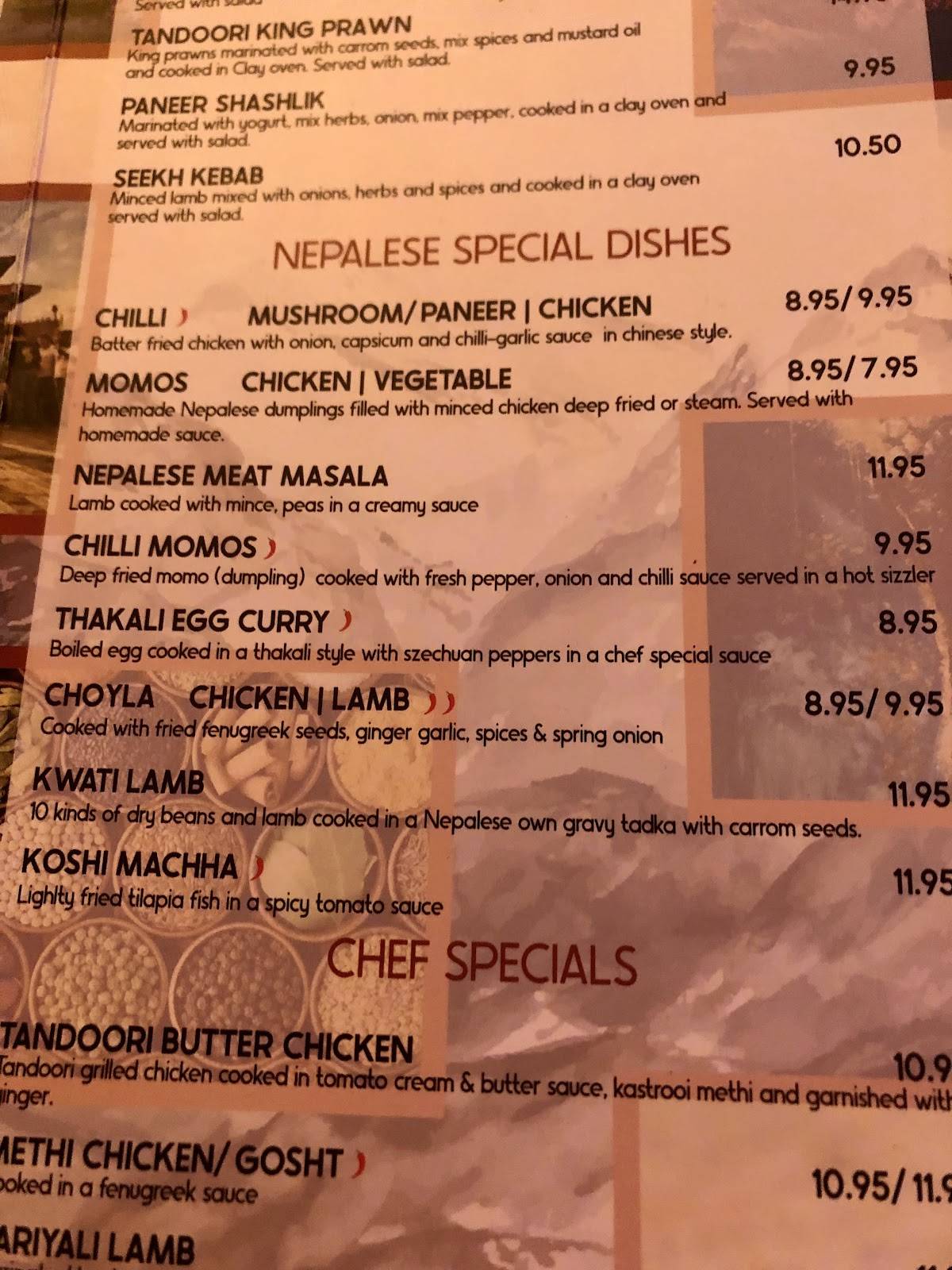 Menu at Mt Everest Nepalese Cuisine restaurant, Wallasey