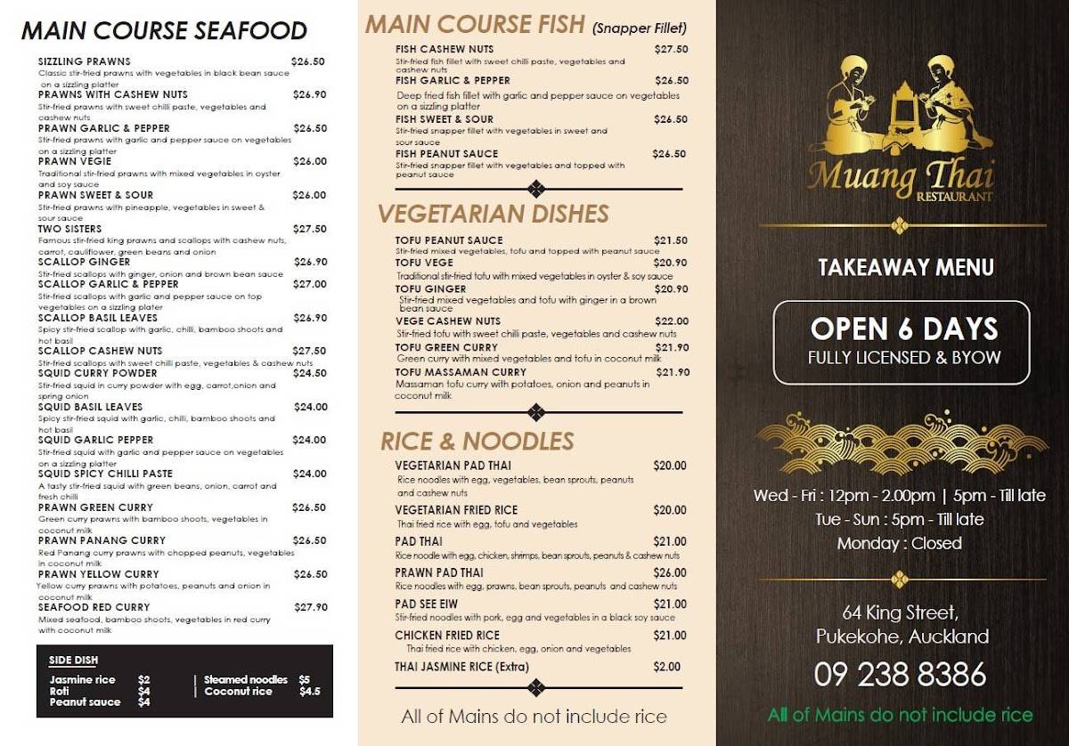 Menu at Muang Thai Pukekohe Restaurant, Pukekohe