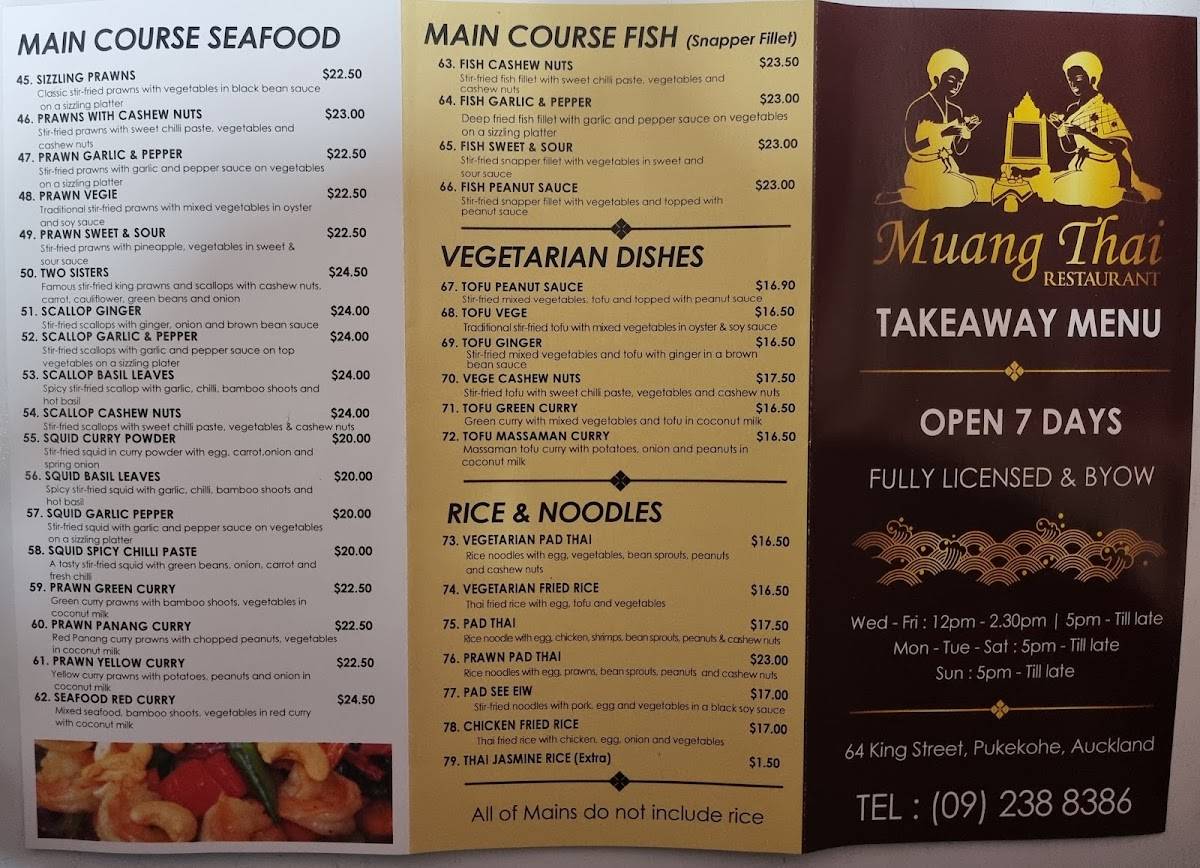 Menu at Muang Thai Pukekohe Restaurant, Pukekohe