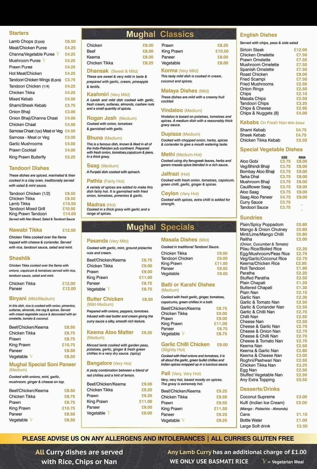 Menu at Mughal Indian Takeaway and Restaurant, Nottingham