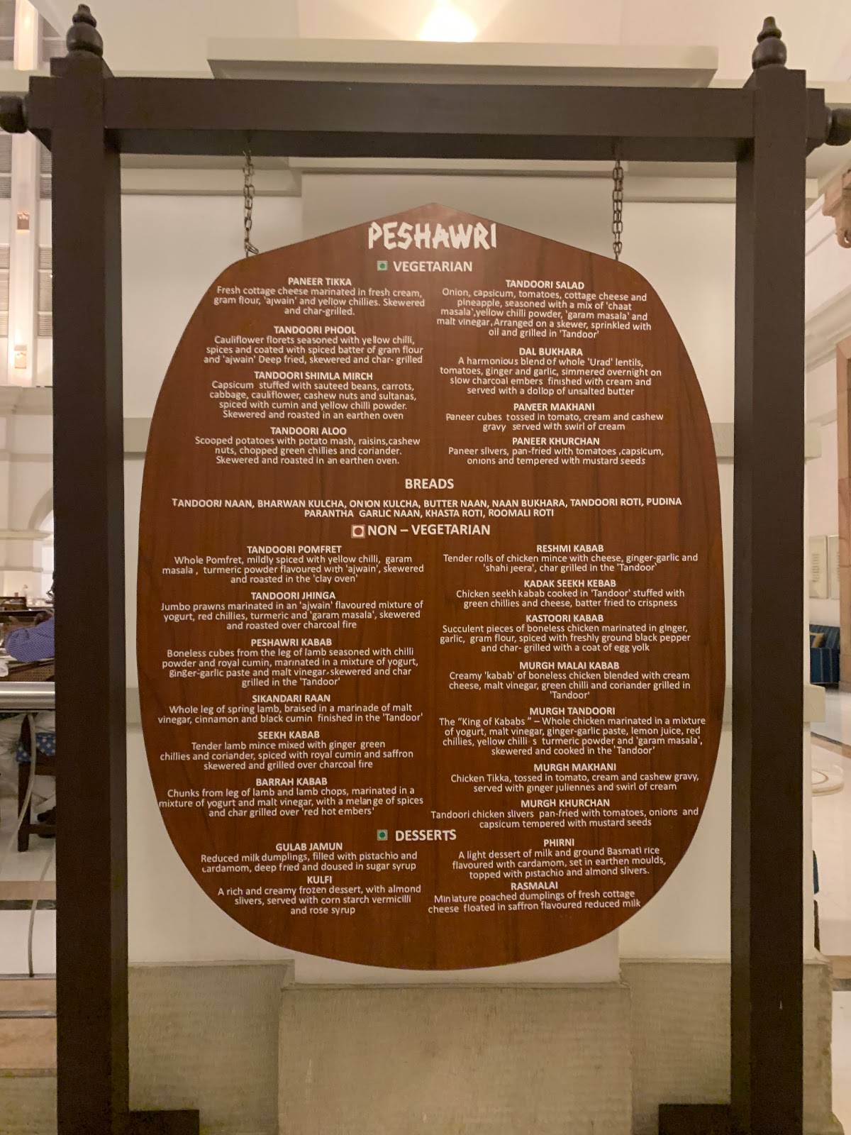 Menu at Peshwa Pavilion, Mumbai