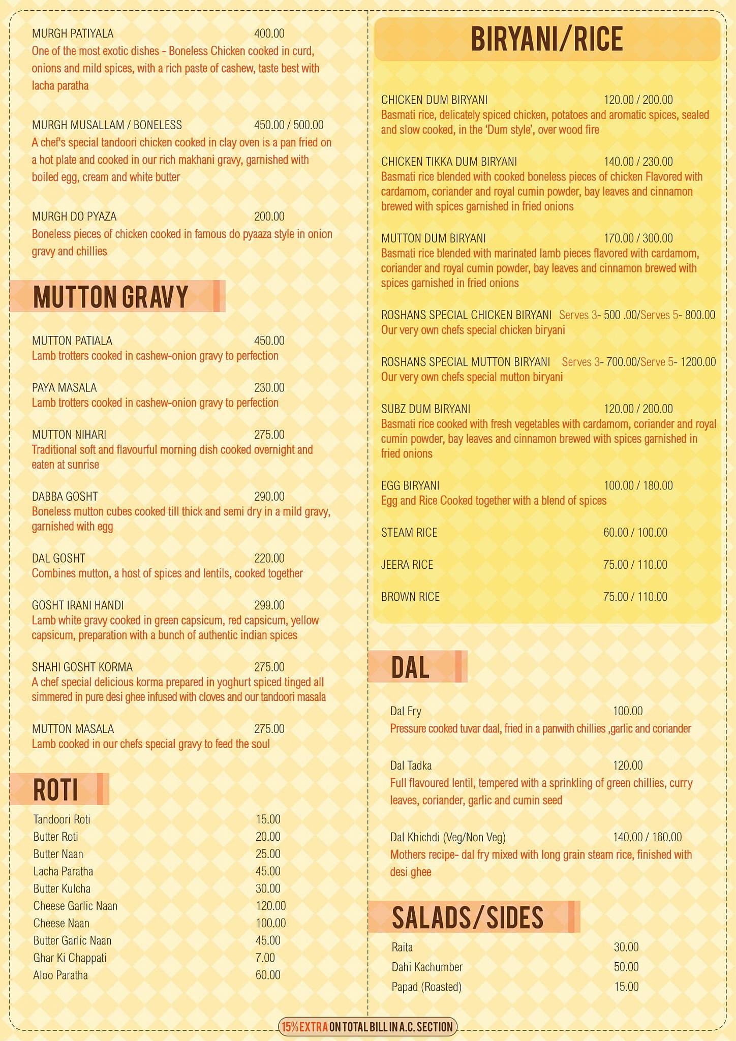 Menu at Roshan Bakery and Restaurant, Mumbai, telephone exchange