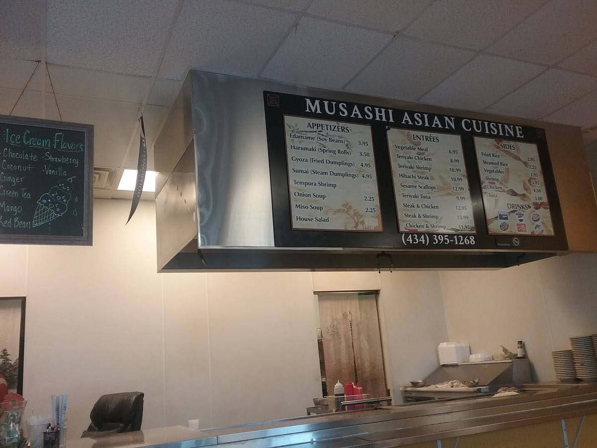 Menu at Musashi Asian Cuisine restaurant, Farmville