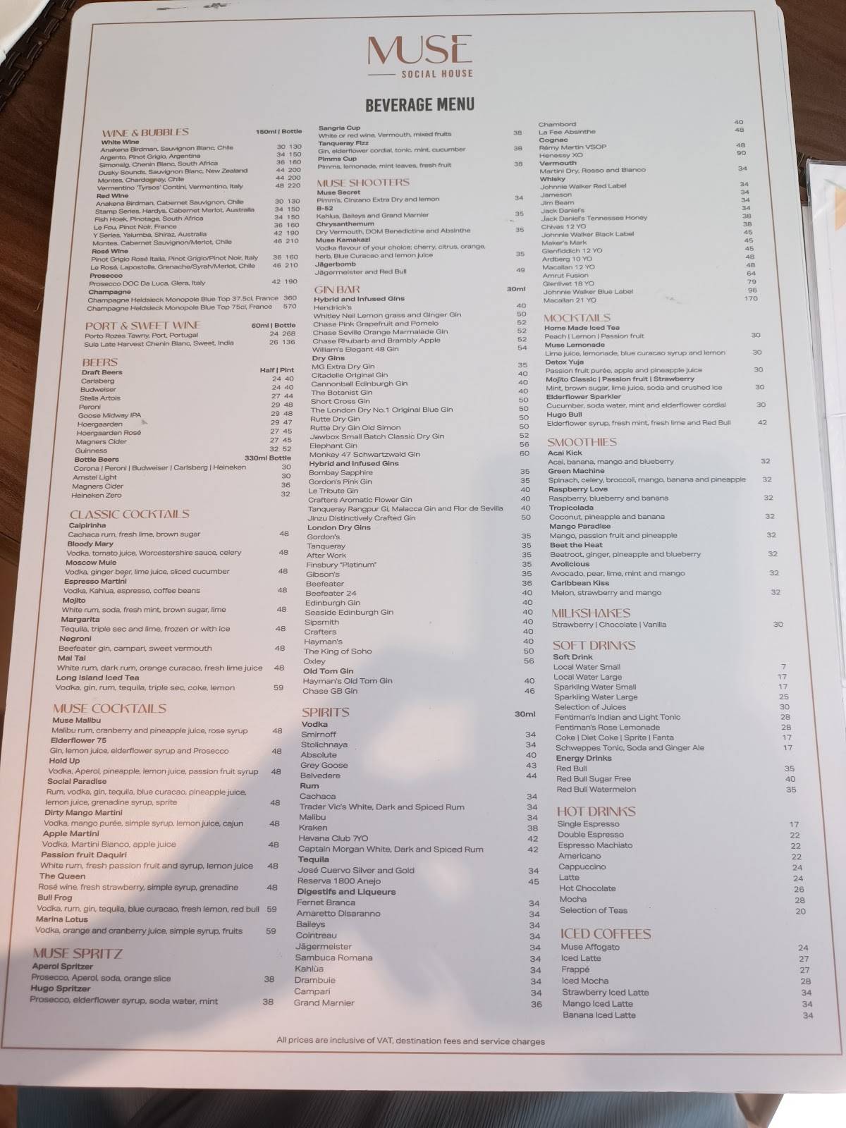 Menu at Muse Social House restaurant, Ras Al-Khaimah