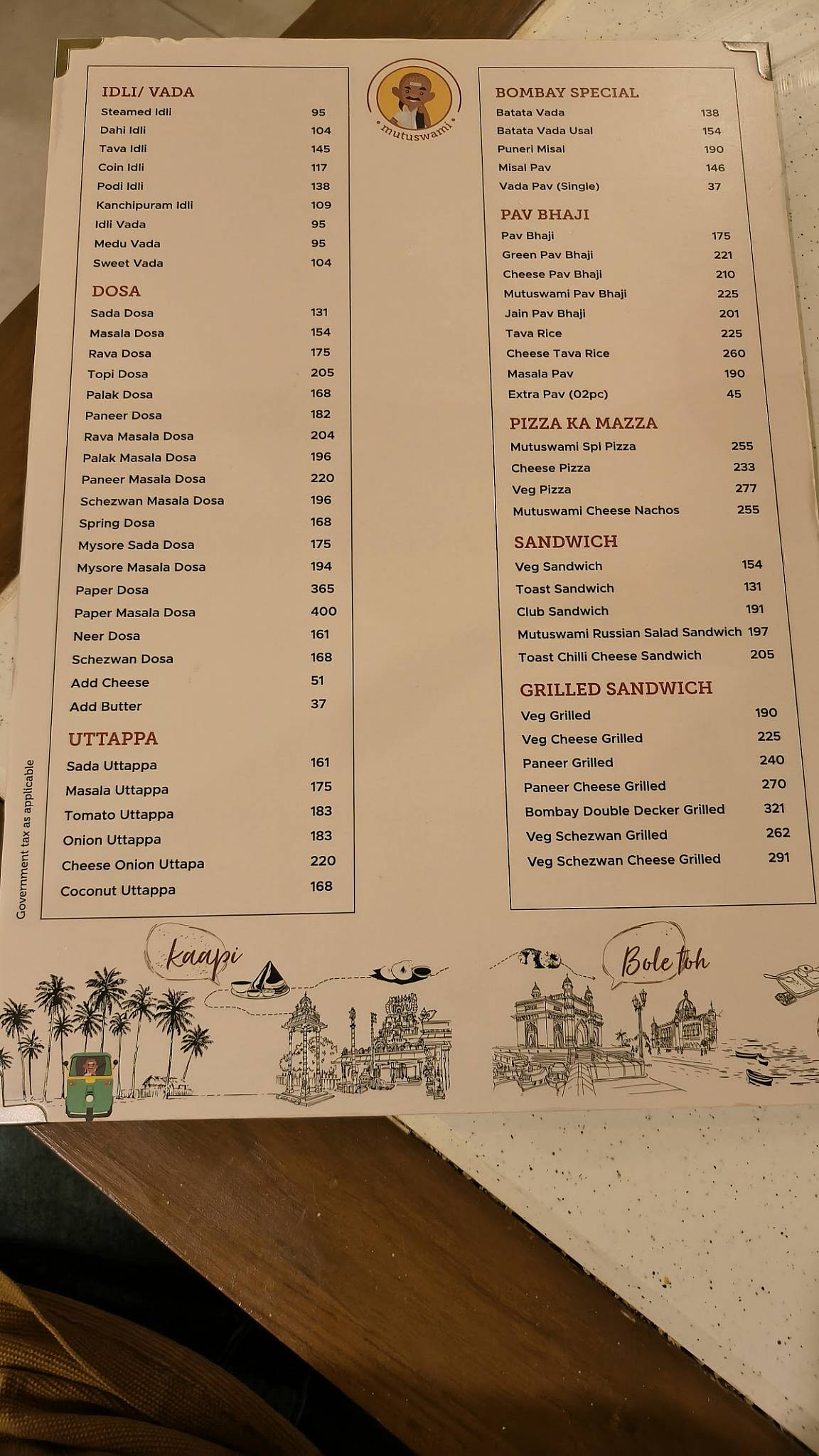 Menu at Mutuswami Cafe, Mumbai, Ground Floor