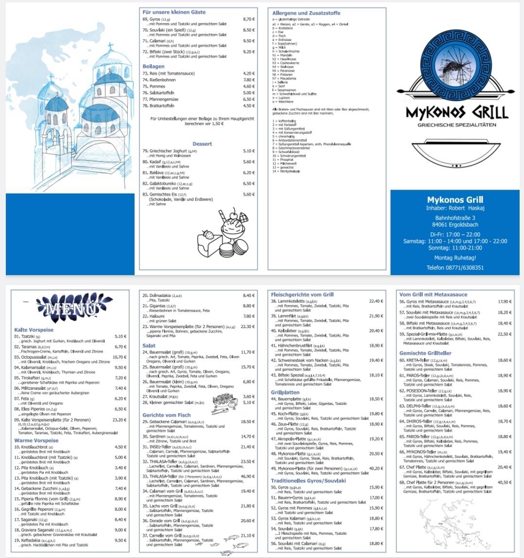Speisekarte von Mykonos Grill restaurant, Ergoldsbach