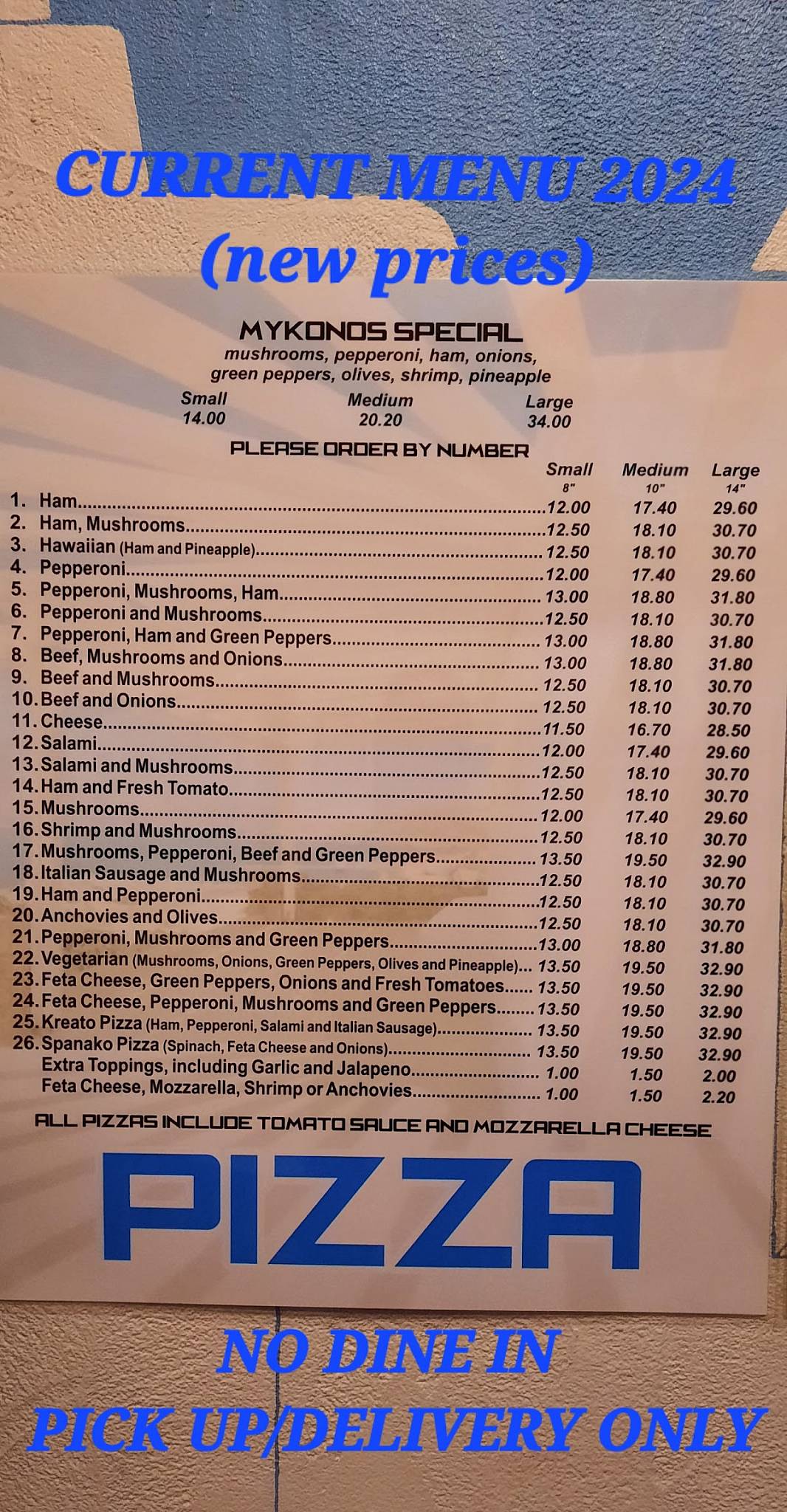 Menu at Mykonos Pizza & Spaghetti House pizzeria, Penticton
