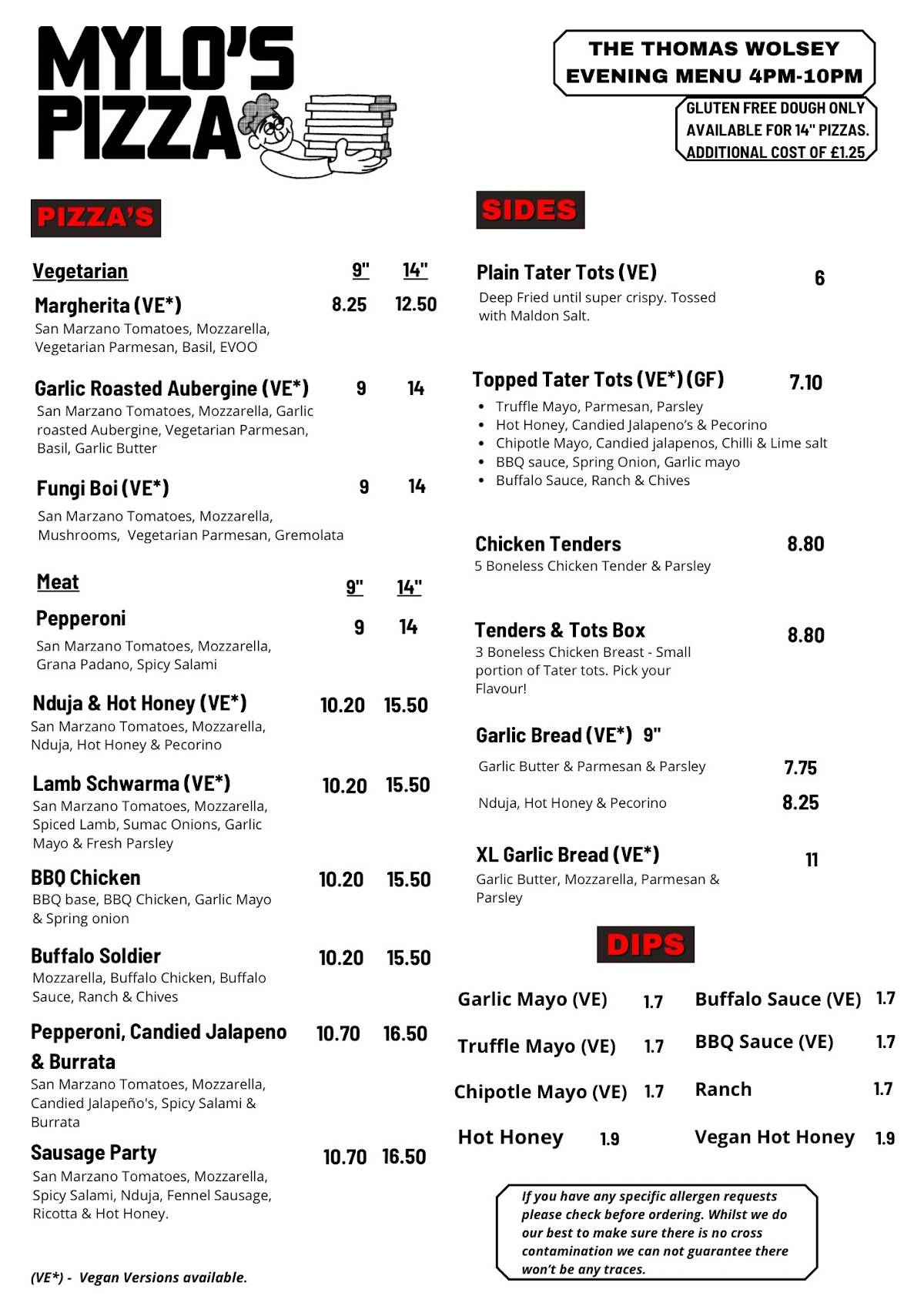 Menu at Mylo's Pizza pizzeria, Ipswich