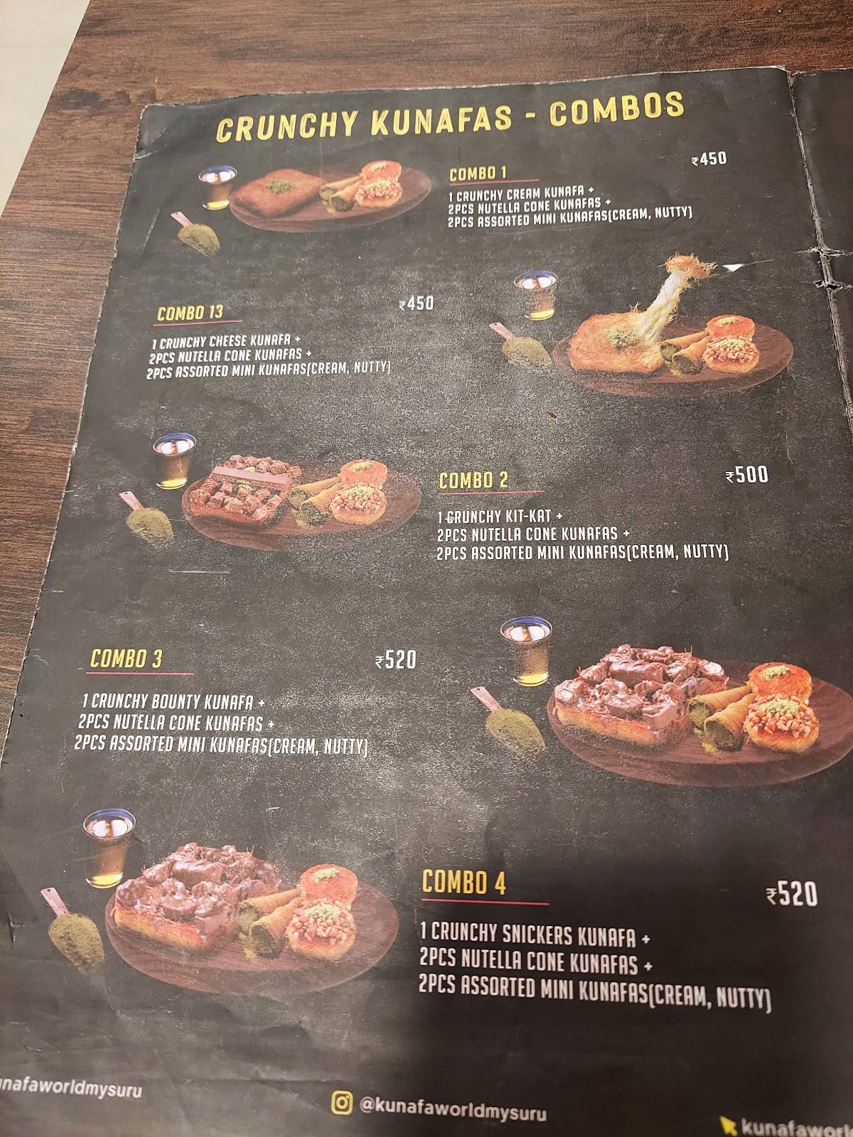 Menu at Kunafa World, Mysuru