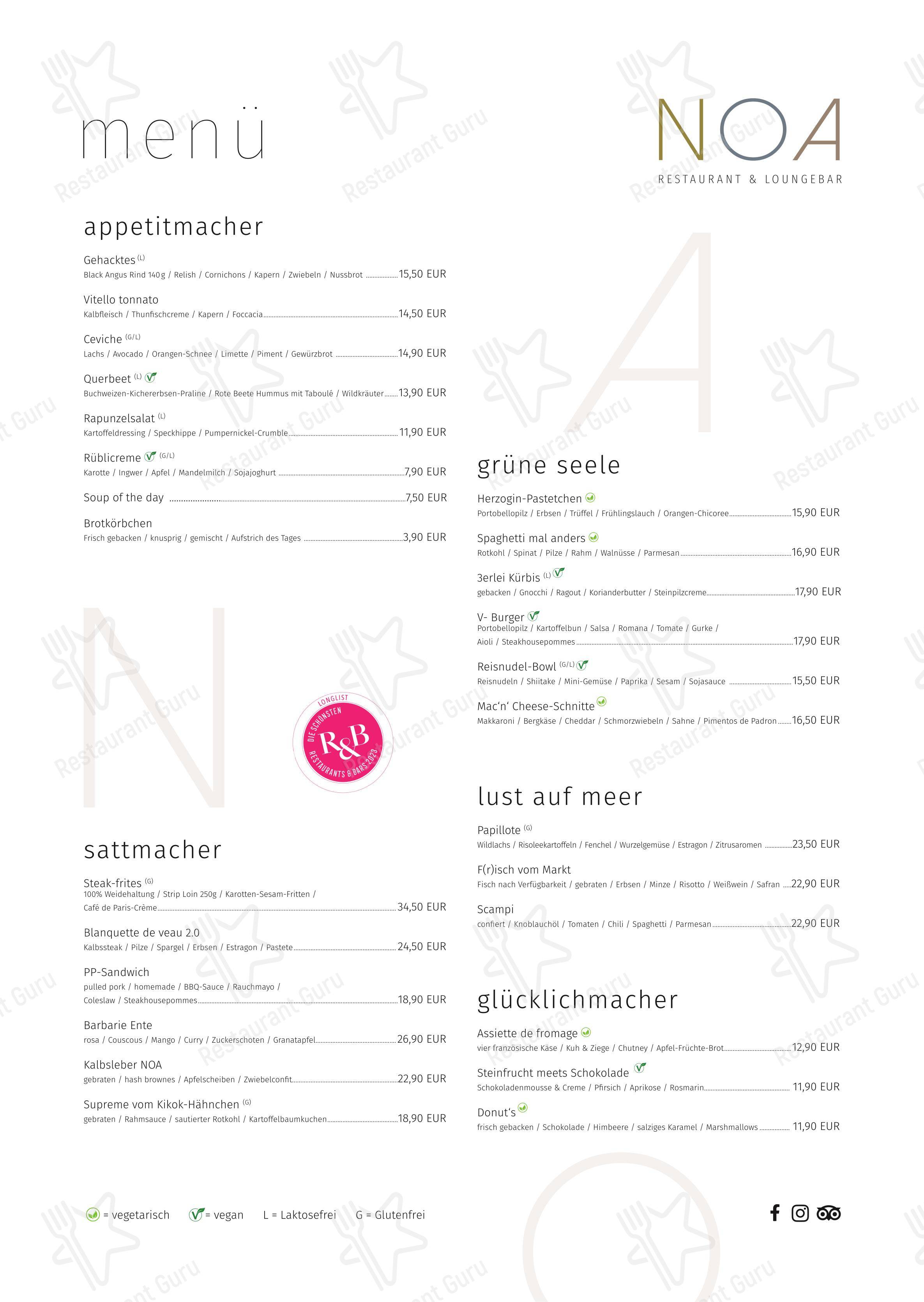 Menu at NOA Restaurant & Loungebar, Zweibrücken